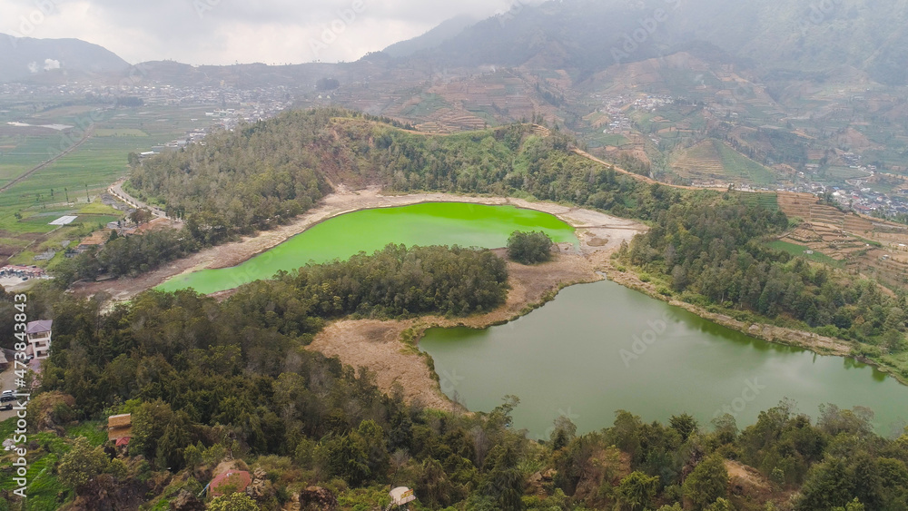 volcanic sulfur lake telaga warna in dieng plateau, java Indonesia ...