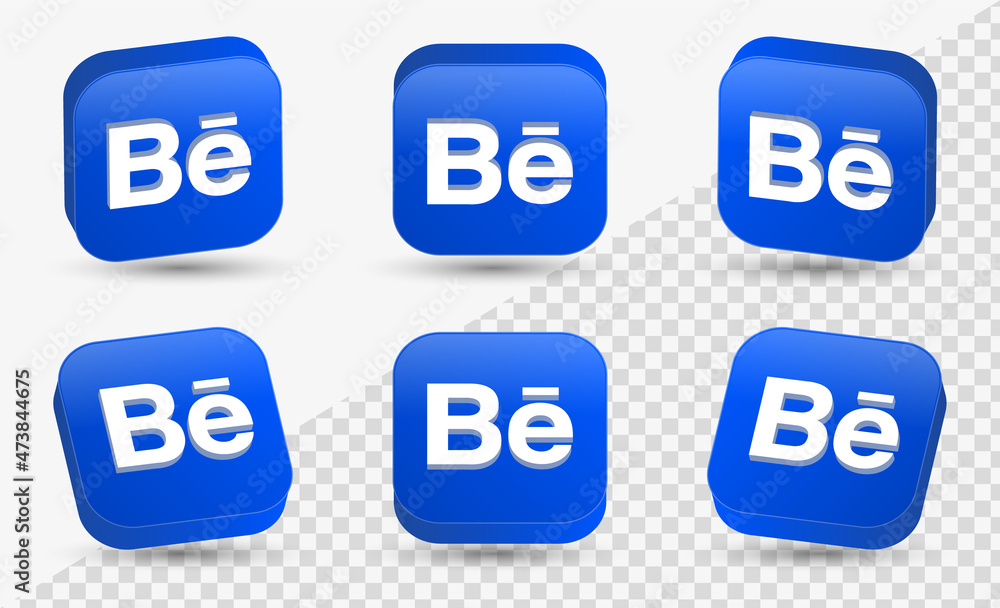 3d behance logo social media icon 3d frame - behance square button logo ...