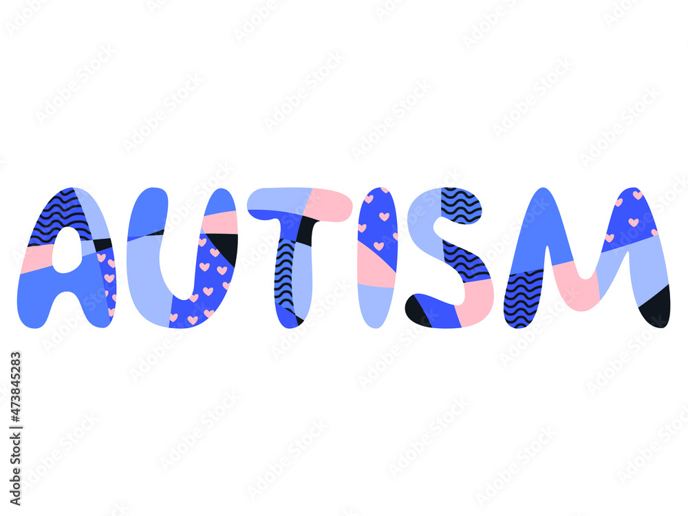 Vector graphics - the English word autism made in a unique hand-made ...