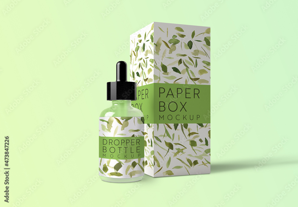 Dropper Bottle with Rectangular Box Mockup Stock Template | Adobe Stock