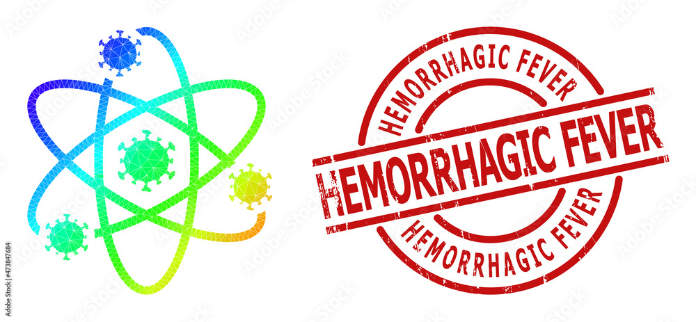 HEMORRHAGIC FEVER corroded seal and lowpoly rainbow colored atom ...