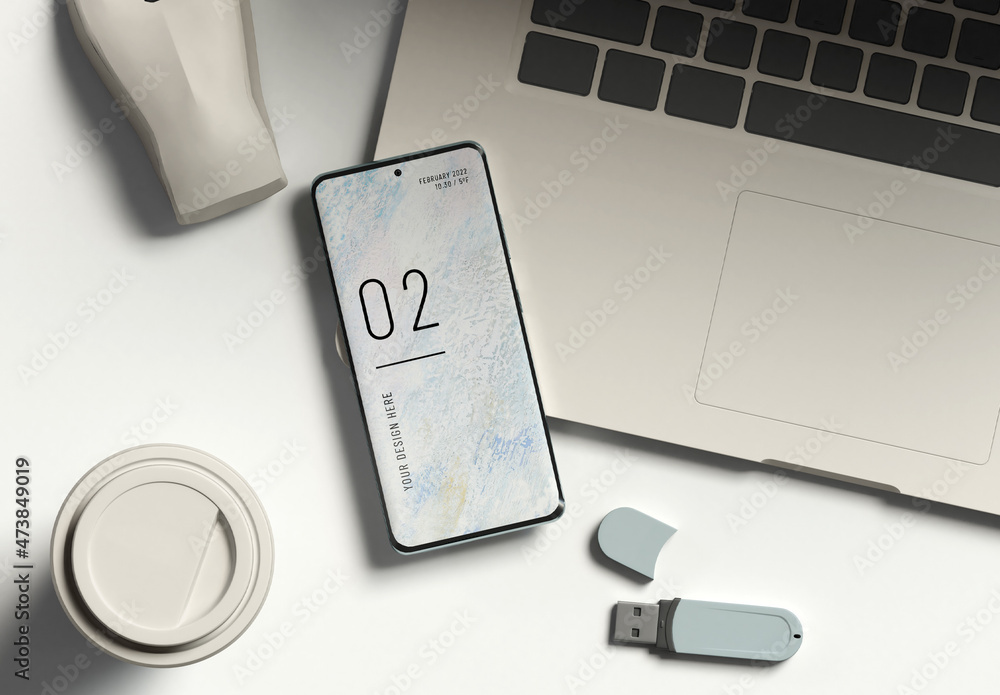 Smartphone with Laptop Mockup Stock Template | Adobe Stock