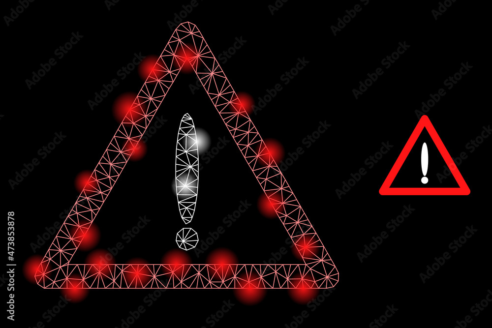 Glowing mesh danger web icon with flare light spots. Illuminated model ...