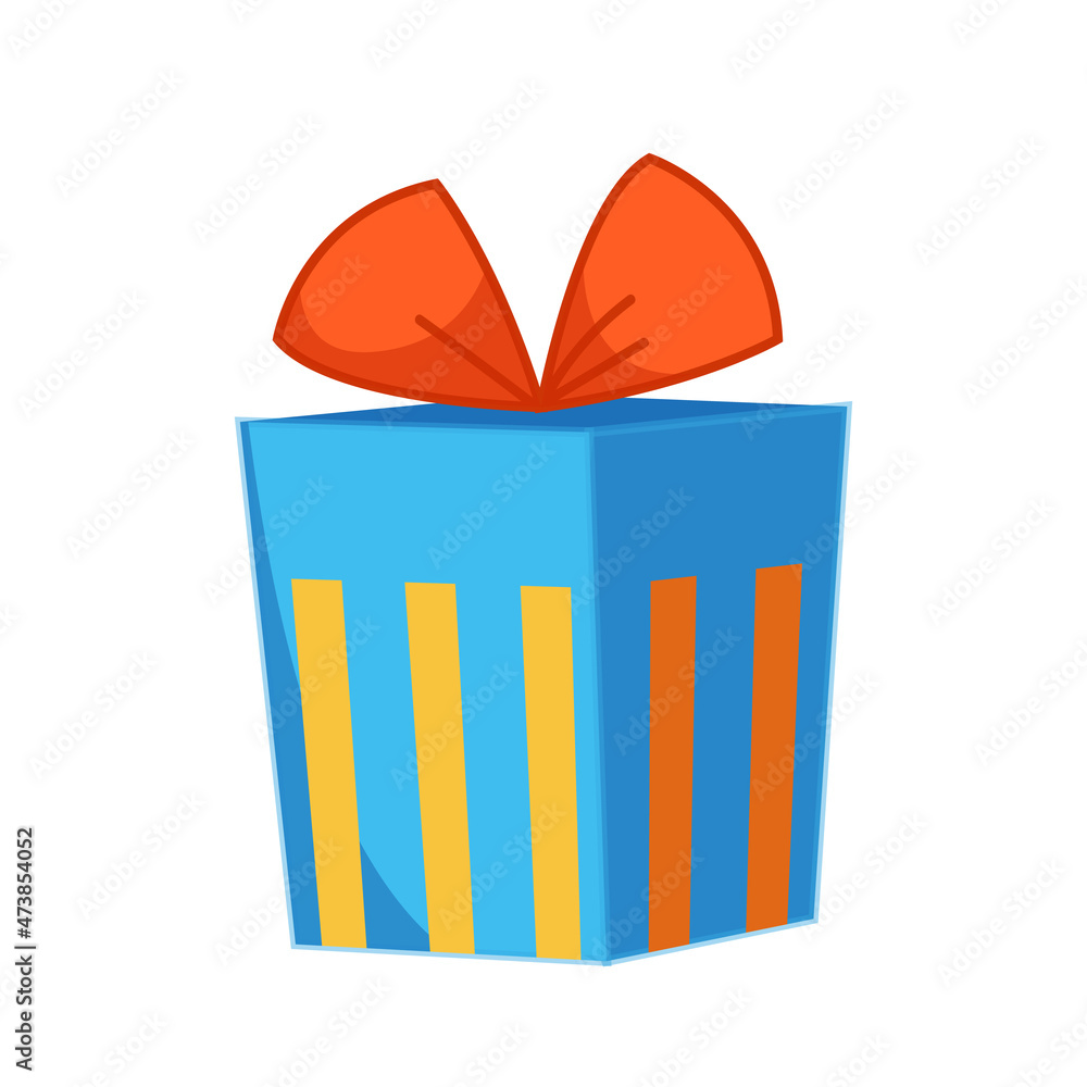 Gift with a bow in a blue striped box. Vector illustration for a ...