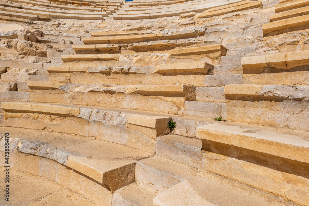 Ancient Greek style amphitheatre audience seat, stairstep close-up ...