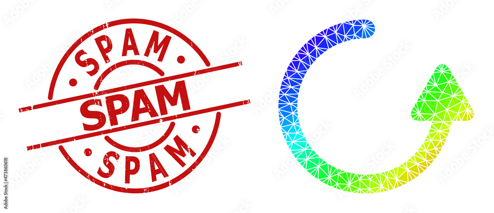 SPAM scratched stamp and lowpoly spectrum colored rotate left arrow ...