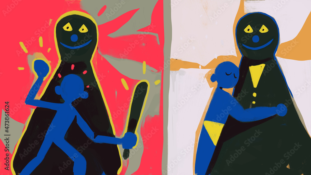 Serenity child hits the Bobo doll and the other party hugs the Bobo ...