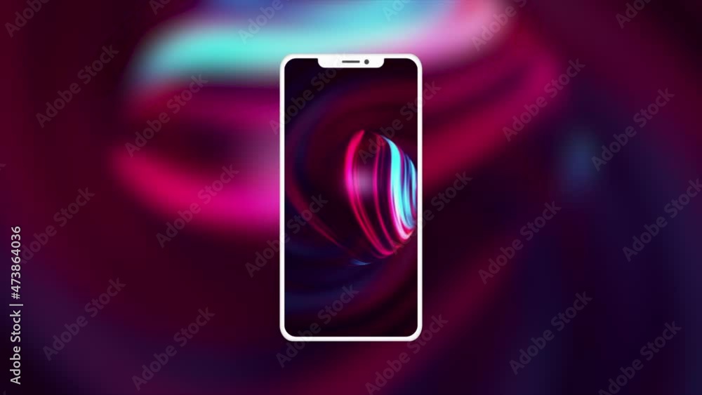 The phone is in abstraction. Motion. Bright pink background with shades ...