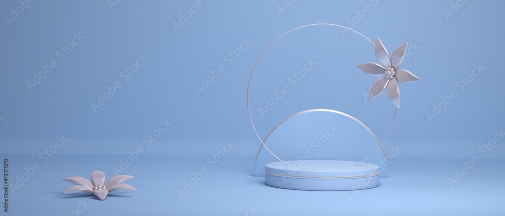 Abstract blue background of a round stand for objects made of disks and ...