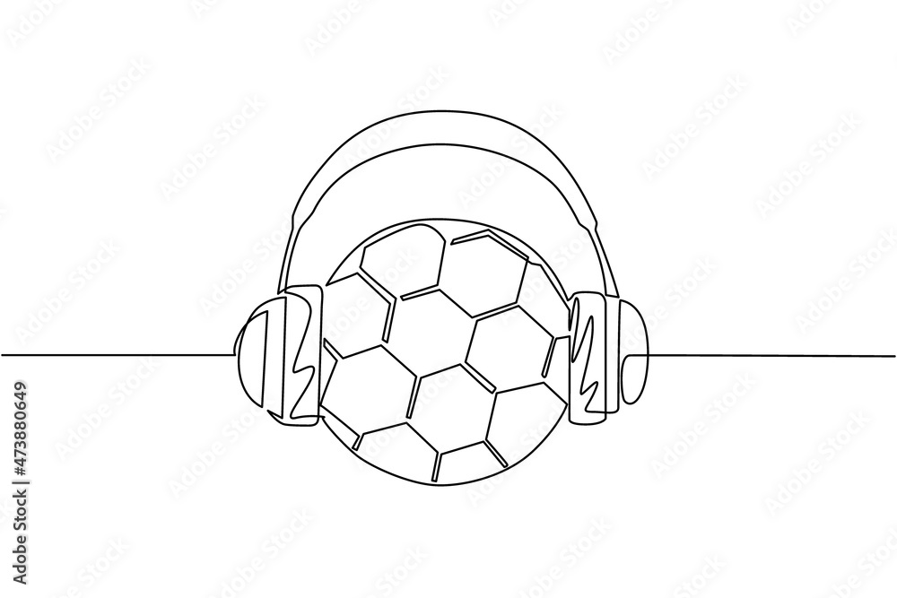 Stockvector Single continuous line drawing soccer ball with headphone ...
