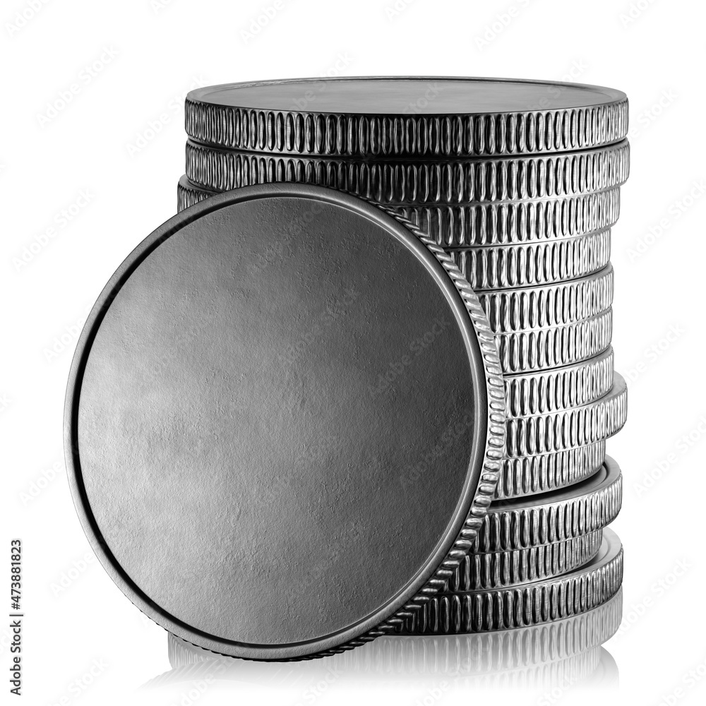 Foto de silver coin stands sideways. Coins template for your design. A ...
