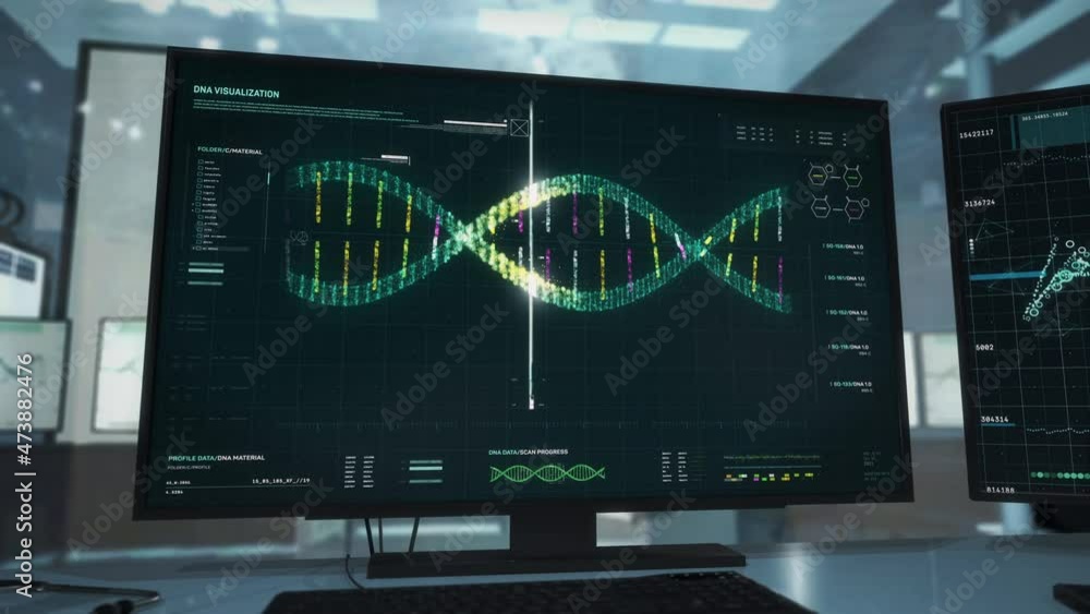 Vídeo do Stock: Screen Shows Rotating Spiral DNA Under Research At ...