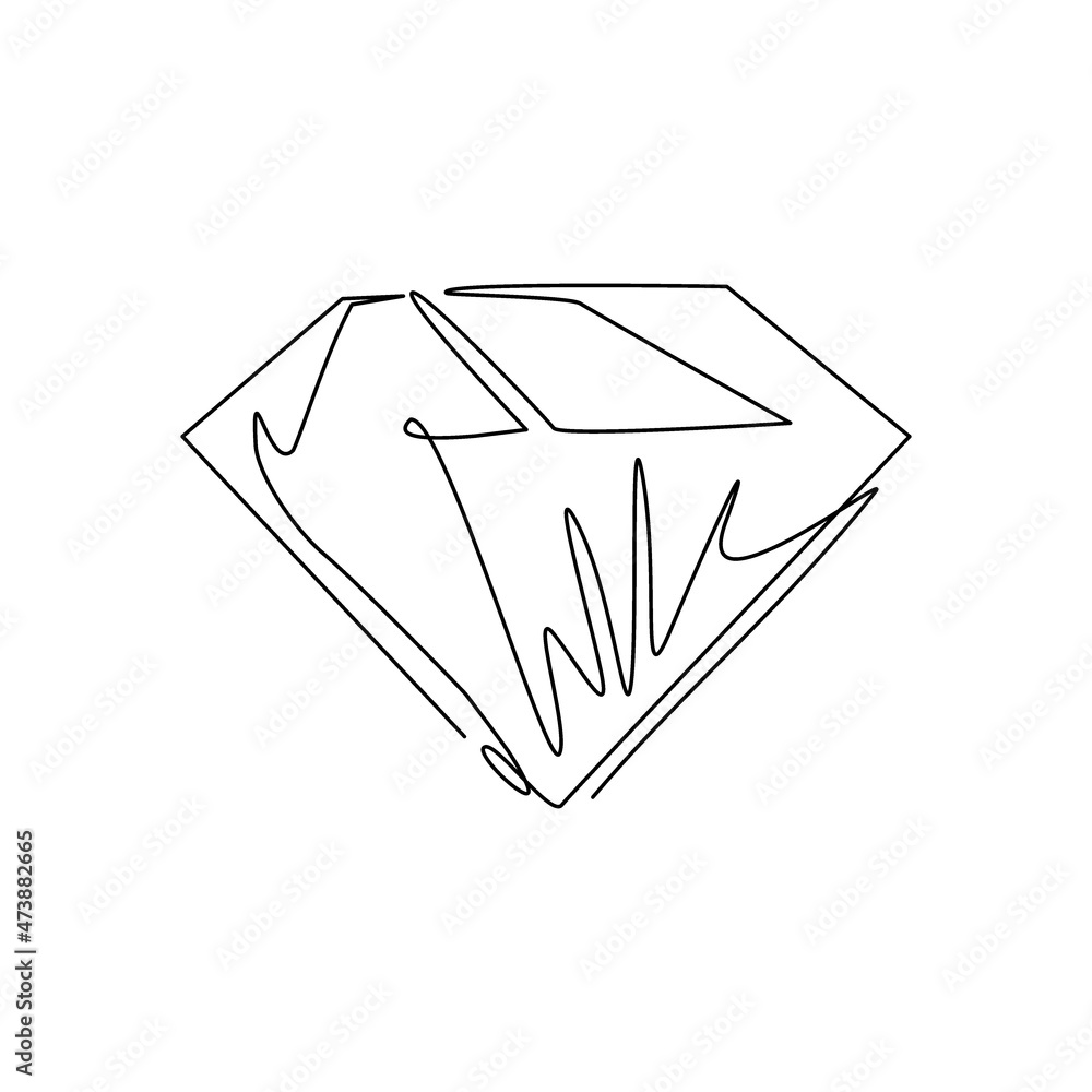 Single continuous line drawing brilliant, diamond flat line icon ...