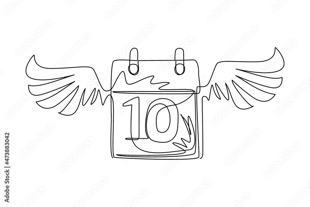 Single one line drawing calendar with wings icon. Calendar on the wall ...