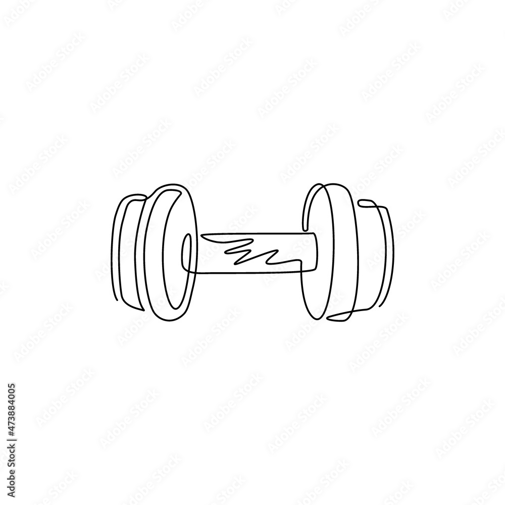 Single continuous line drawing dumbbells flat icon. Thin line signs for ...