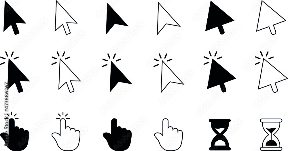 Mouse cursor icons collection. Set of cursor clicks. Computer web arrows, mouse cursors, and ...