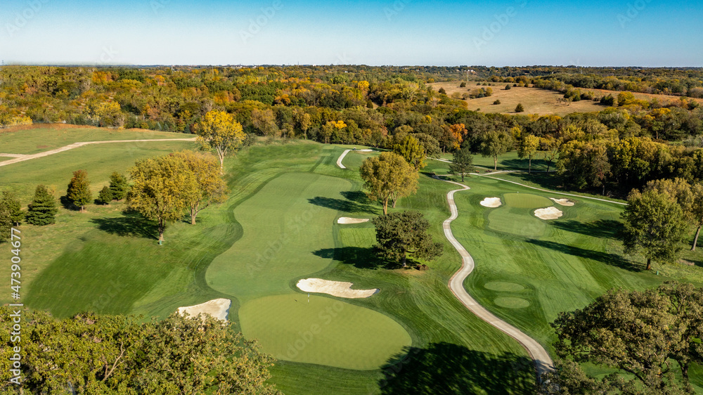Aerial photos of a golf course in Omaha Nebraska. Stock Photo | Adobe Stock