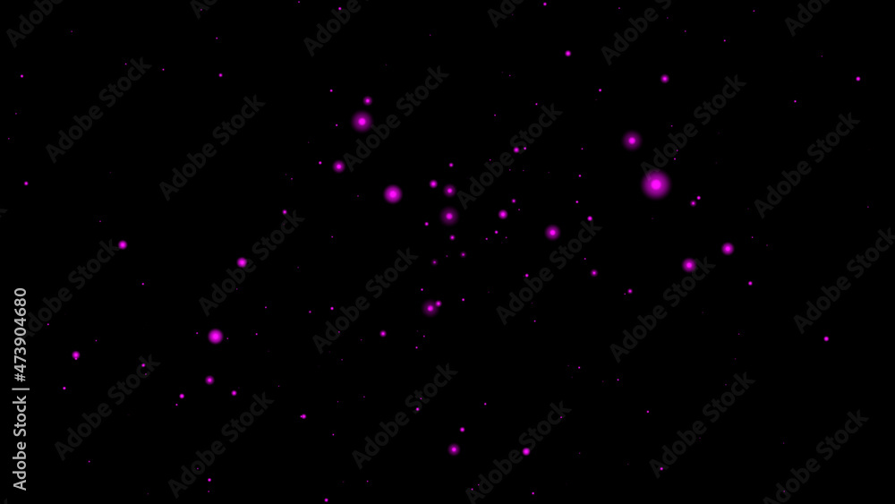 pink flying particles on a black background. dark abstract background ...