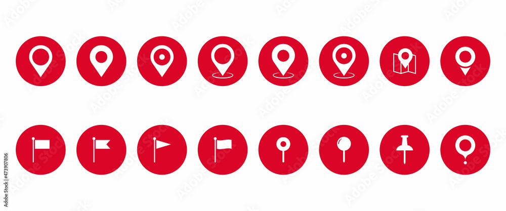 Location icon set, flat GPS map vector collection, map pin set Stock ...