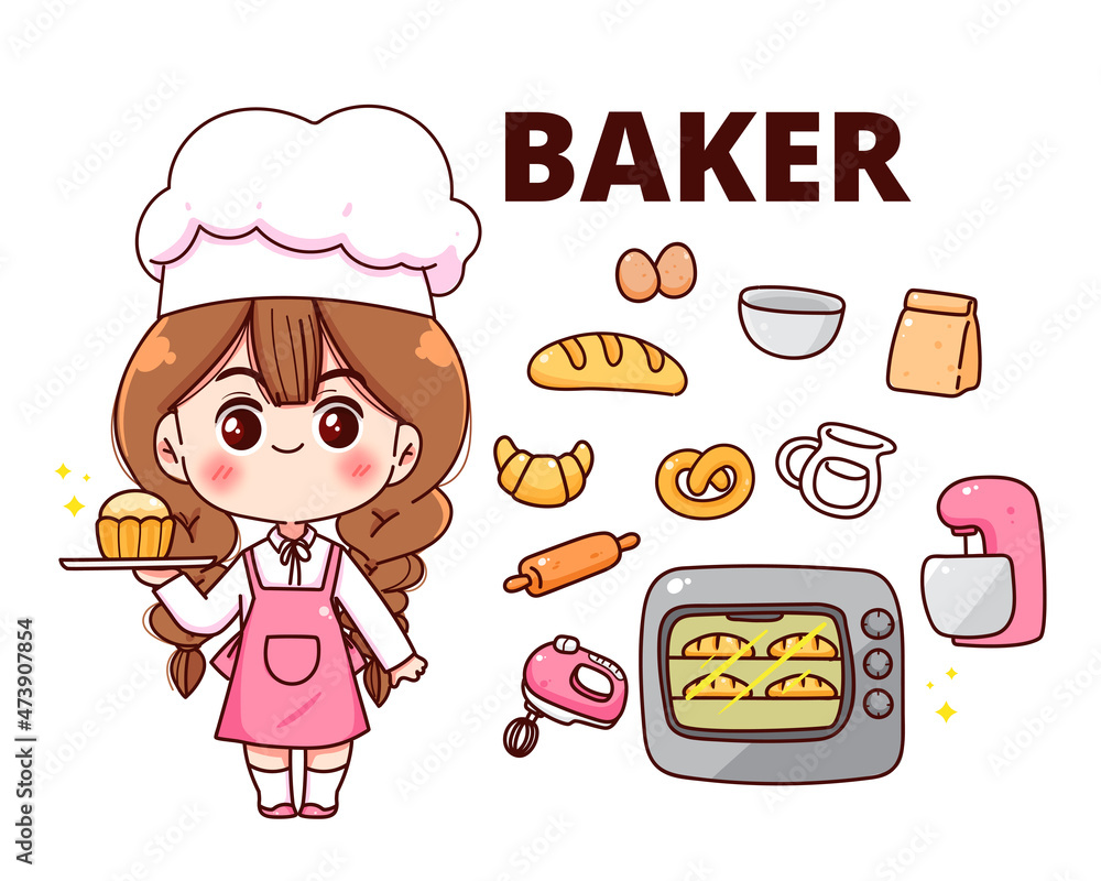 Baker equipment bakery element collection food cooking concept cartoon ...