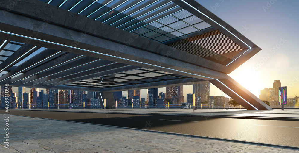 Roadside street view with modern rooftop building Stock Illustration ...