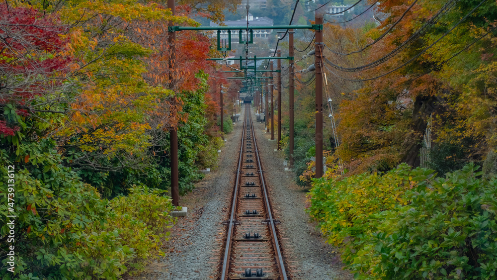 Railway and Hakone Tozan Train switchback system, Hakone, Japan Stock ...