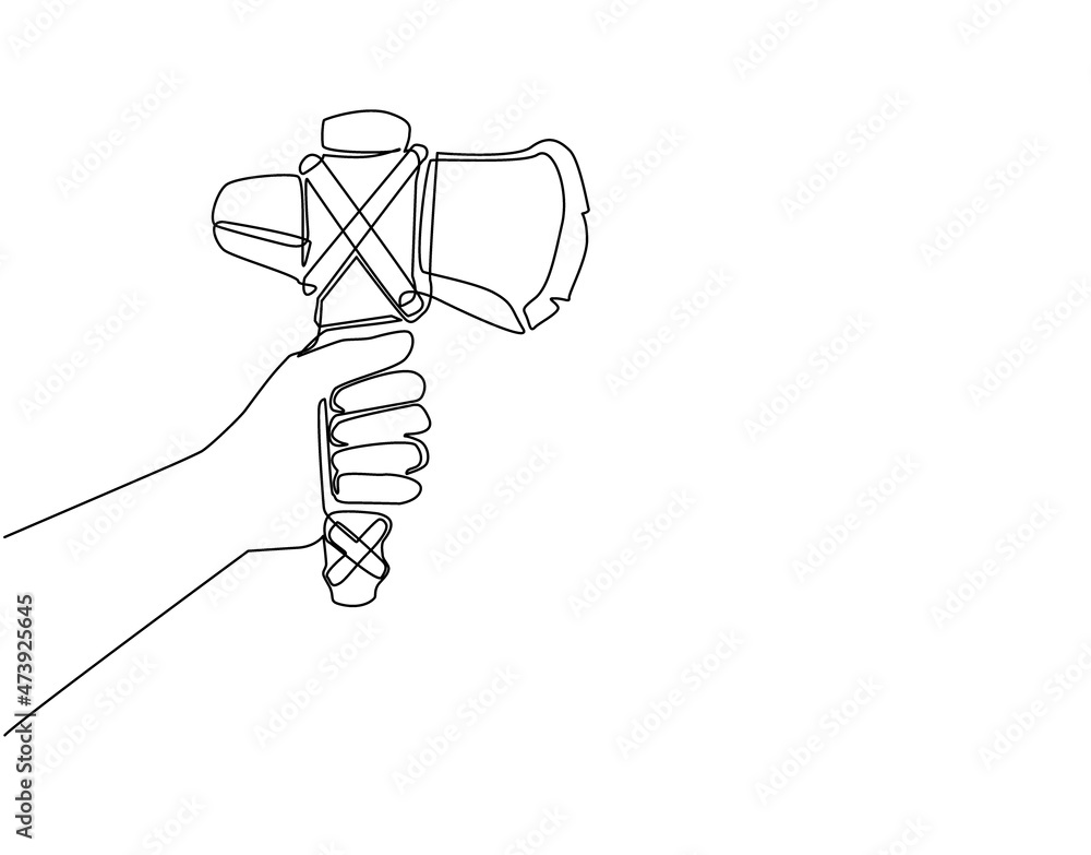 Single one line drawing hand holding stone axes. Primitive man weapon ...