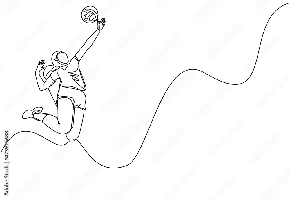 Continuous one line drawing young female professional volleyball player ...