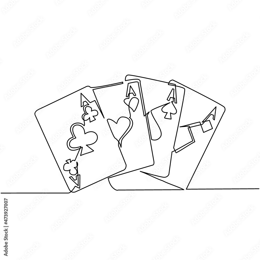 Single one line drawing set of four aces playing cards suits. Winning ...