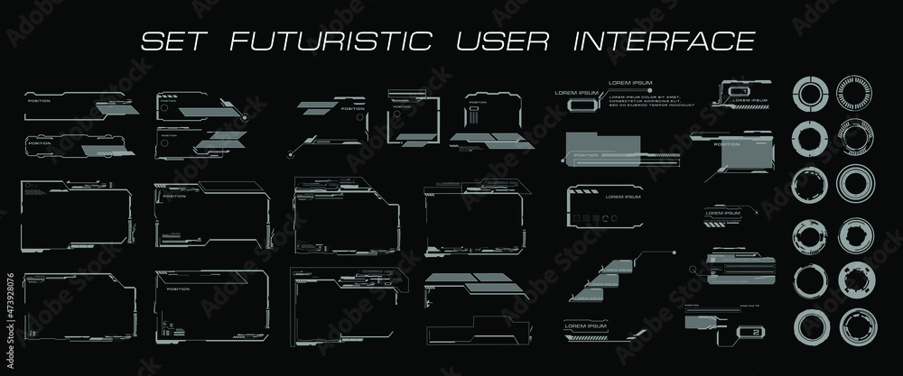 Set of futuristic user interface. dialog boxes, circles and targets. HUD elements for the user ...
