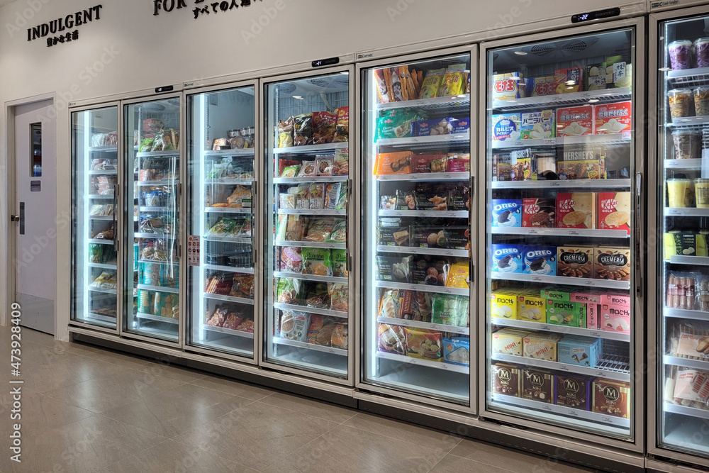 Huge fridge with various foods and beverages in FamilyMart store in ...