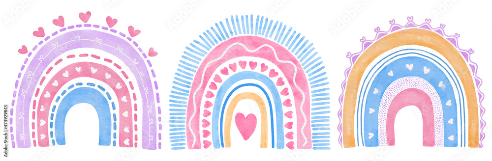 6 Boho rainbow so sweet, pastel rainbow, watercolor digital hand draw ...