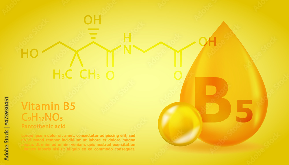 Realistic B5 Pantothenic acid Vitamin drop with structural chemical ... Realistic B5 Pantothenic acid Vitamin drop with structural chemical ...