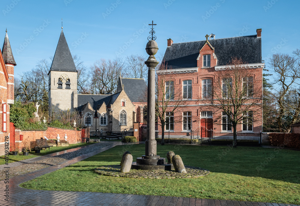 Church, vicarage and memorial in the picturesque village of Gestel ...