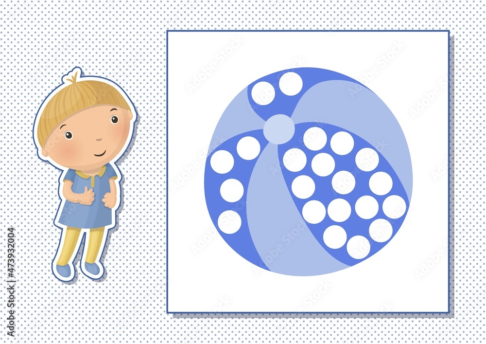 Printable worksheet. Finger painting. Cute cartoon ball. Vector ...