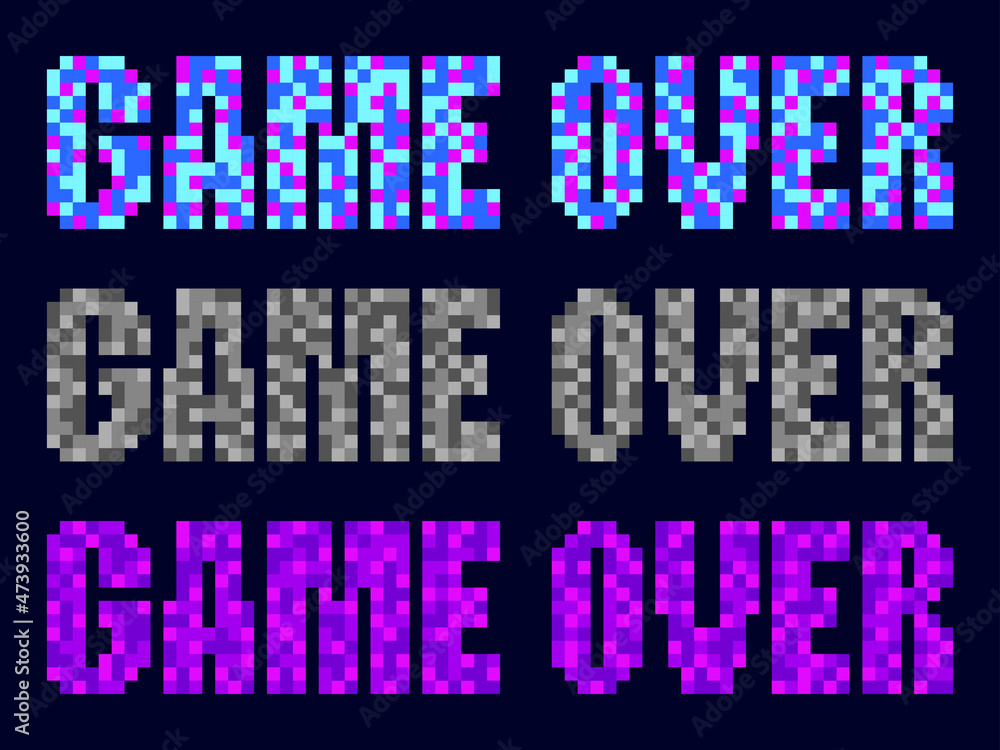 Game over, pixel art. Pixel text informing about the loss in the game ...