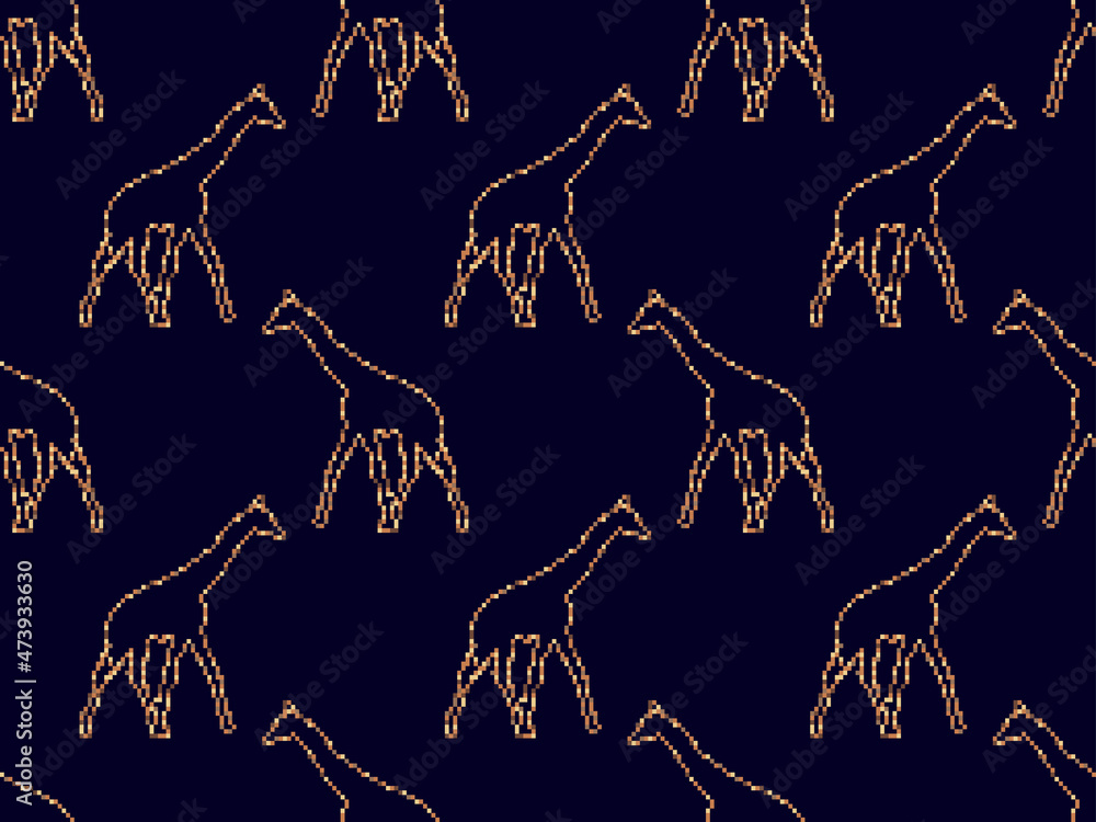 Seamless pattern with pixel giraffes. The outline of a giraffe in the ...