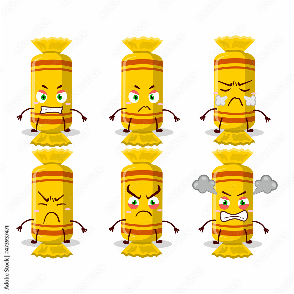 Yellow long candy package cartoon character with various angry ...