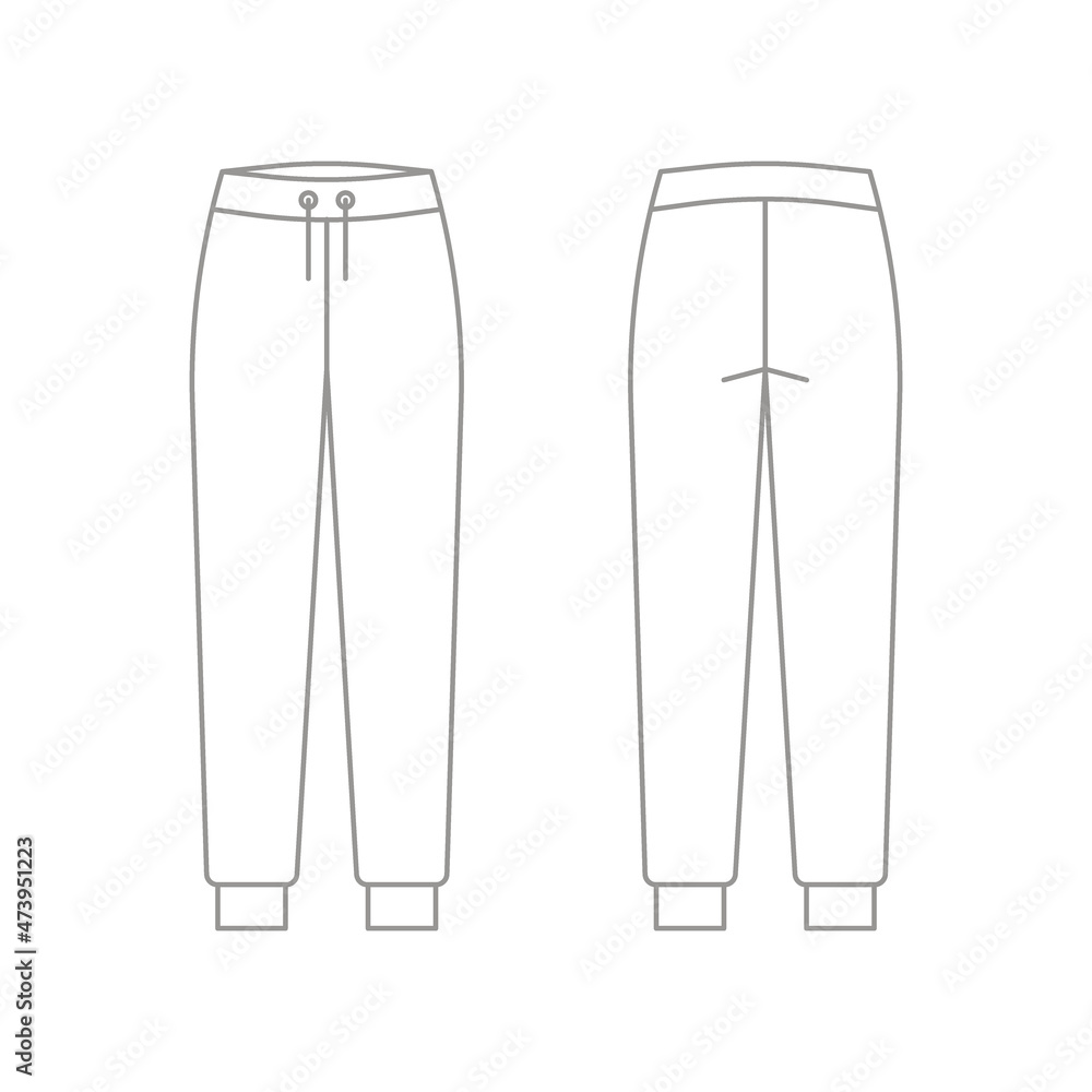 Pants joggers, sport trousers, sweatpants technical drawing, outline ...