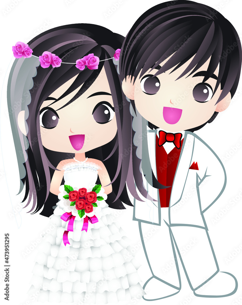 cartoon wedding couples marry lovely illustration Stock Vector | Adobe ...
