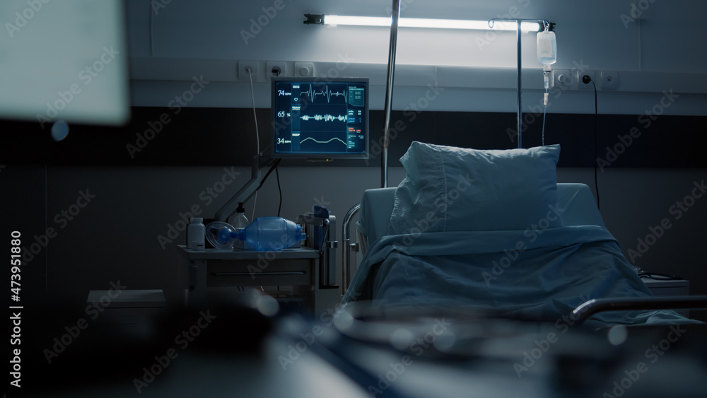 Nobody in hospital facility ward with modern equipment, bed, healthcare ...