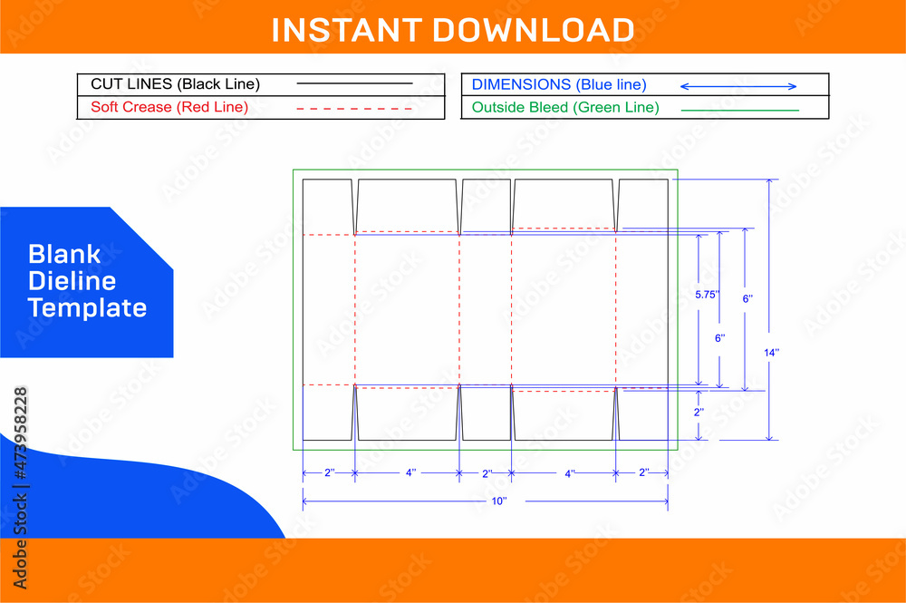 6 corner corrugate packaging box die line template and 3D box design ...