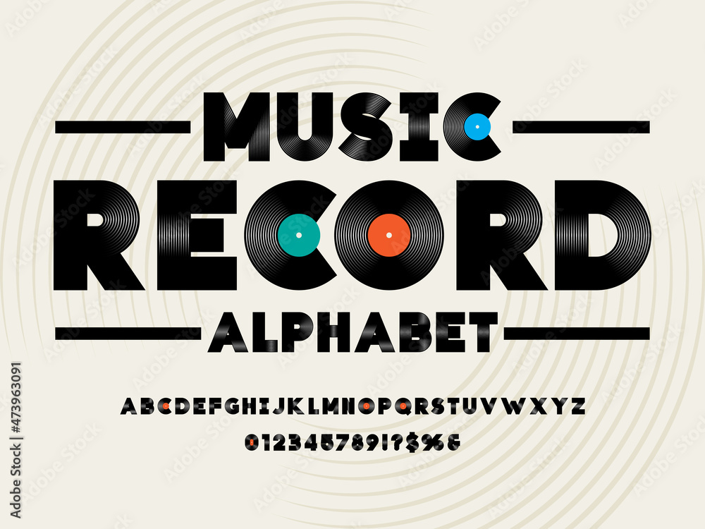 vector of phonograph disc record font and alphabet design with ...