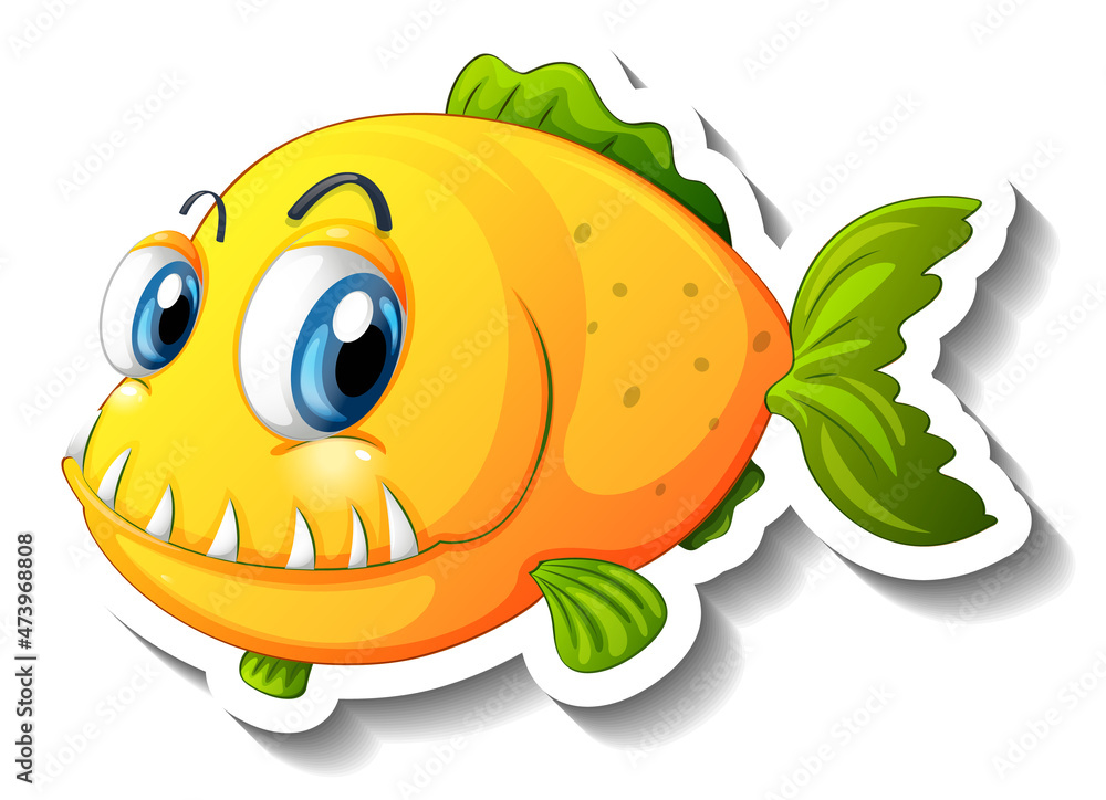 Cartoon fish with big fangs cartoon sticker Stock Vector | Adobe Stock