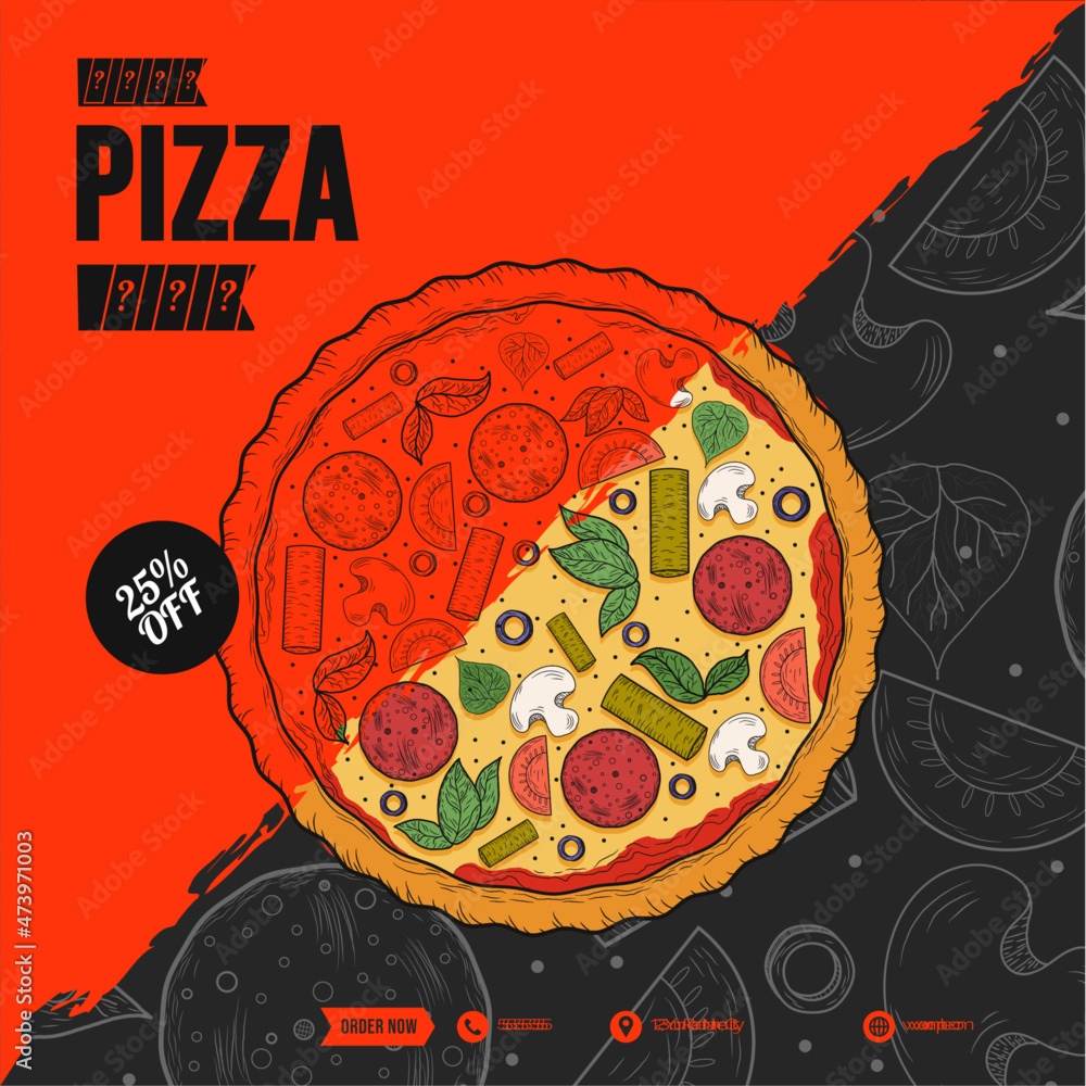 Pizza Social Media Post, Pizza Party Sale Offer Template Design, vector ...