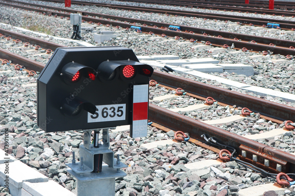 Electrical railway traffic signalling display. Stock Photo | Adobe Stock