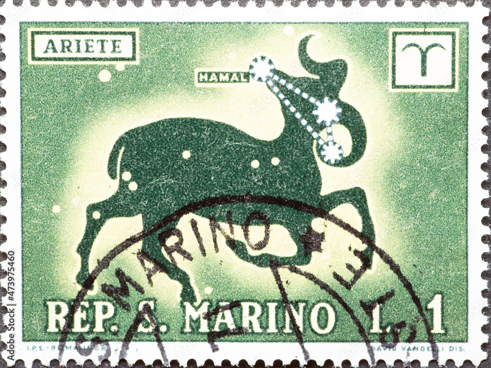 San Marino - circa 1970: A post stamp printed in San Marino showing the ...