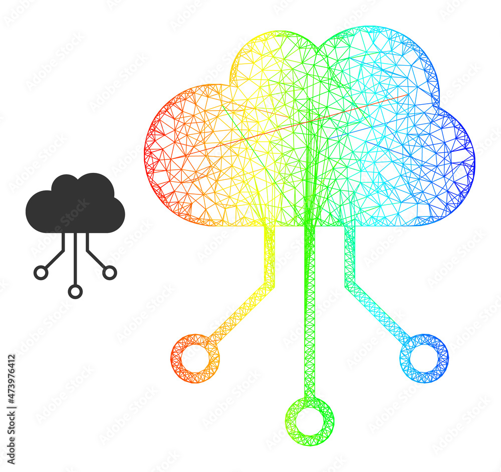 Crossing mesh cloud connections frame illustration with spectrum ...