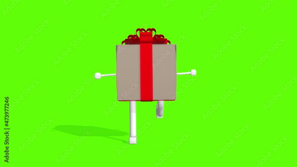 Seamless looping 3d animated walking present box frontal view in front ...
