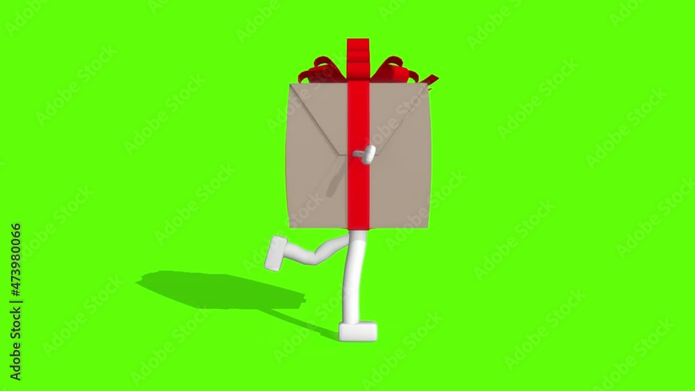 Seamless looping 3d animated walking present box side view in front of ...